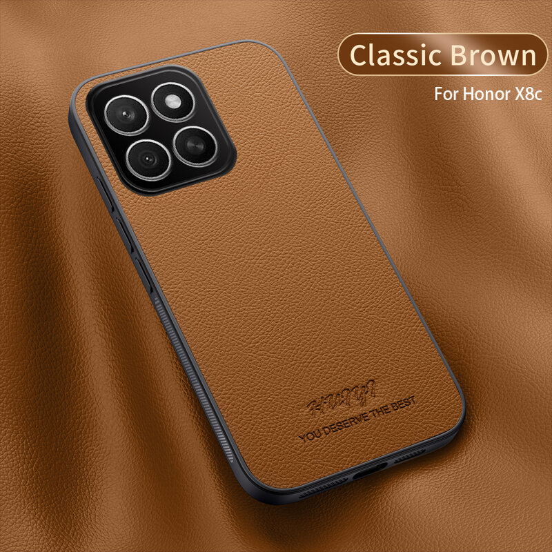 Чехол для Honor X8c / Хонор X8c Высококачественная кожа антиударный чехол, кожа поверхность, искусственная кожа, защита камеры, ударопрочный, Honor, Honor X8c, Хонор X8c, OблoЖкa, коричневый