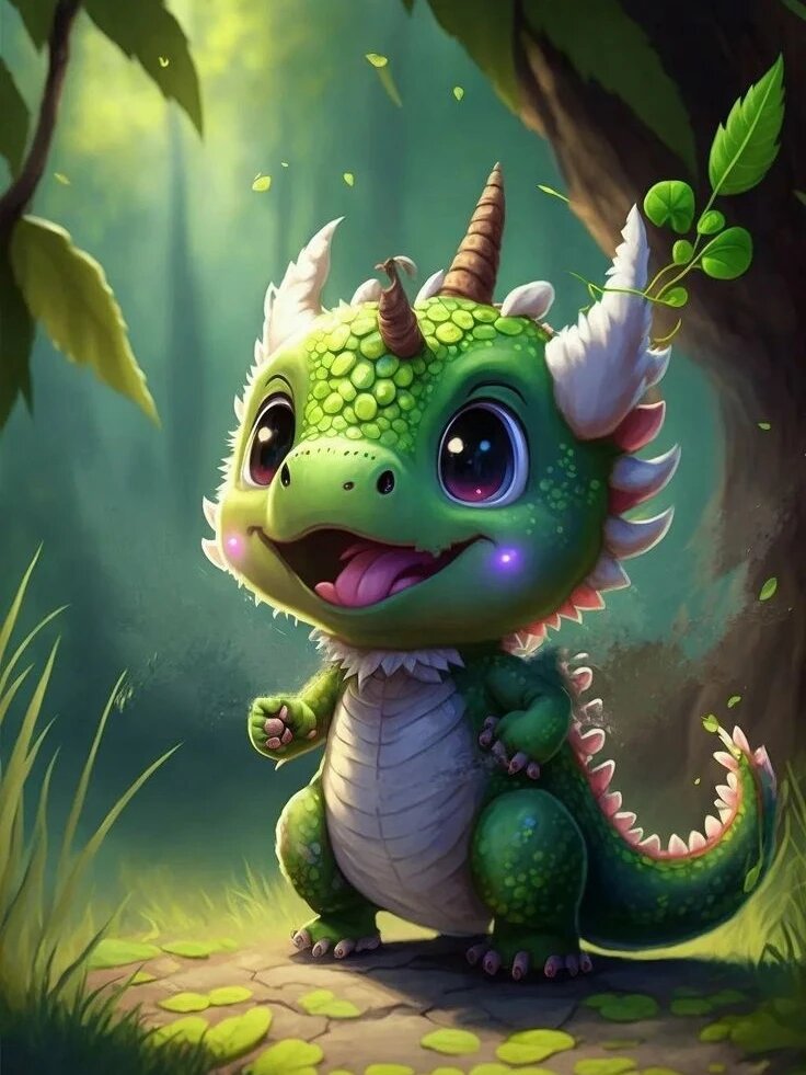 Алмазная мозаика на подрамнике "Милый дракон" круглые бриллианты 40х50см