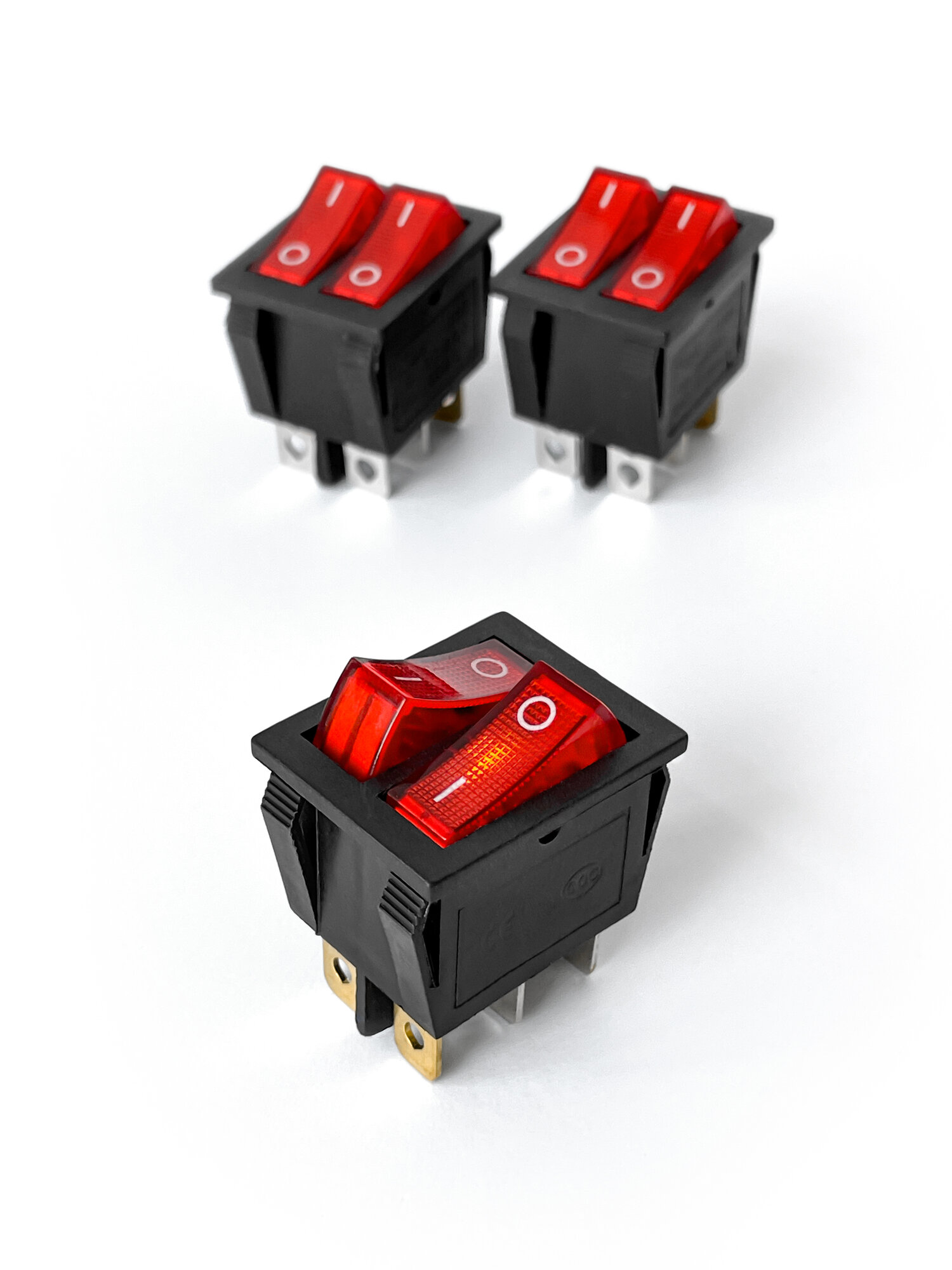 3 шт. Кнопка переключатель, красная, двойная, встраиваемая, тумблер с подсветкой, вкл/выкл с фиксацией, 6 контактов