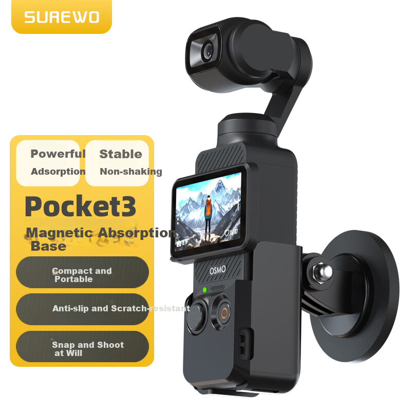 SUREWO Magnetic Mount Base for DJI Osmo Pocket 3 Expansion Bracket Desktop Pocket Gimbal Camera Base Action Camera Accessories