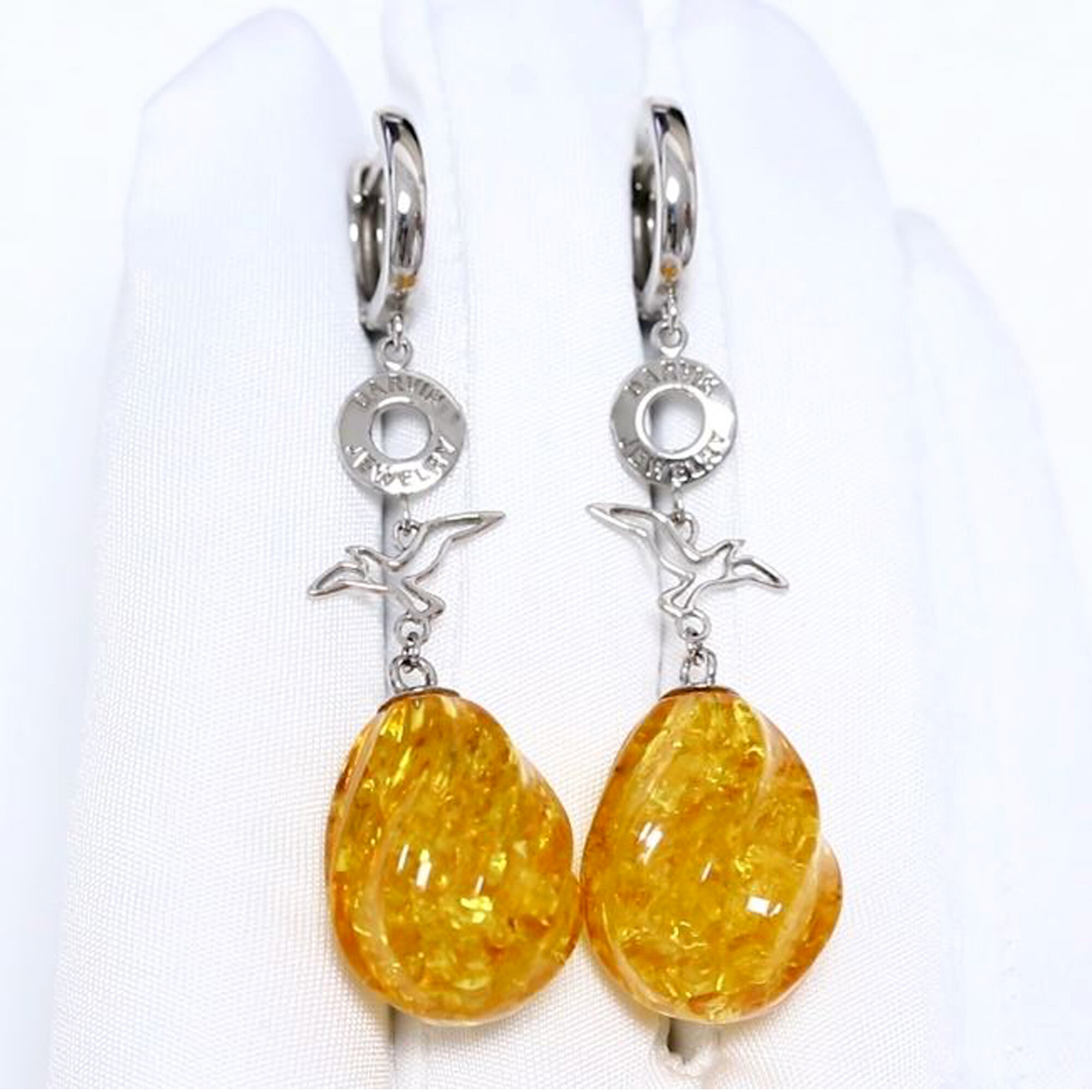 Серьги, серебро, 925 проба, родирование, янтарь