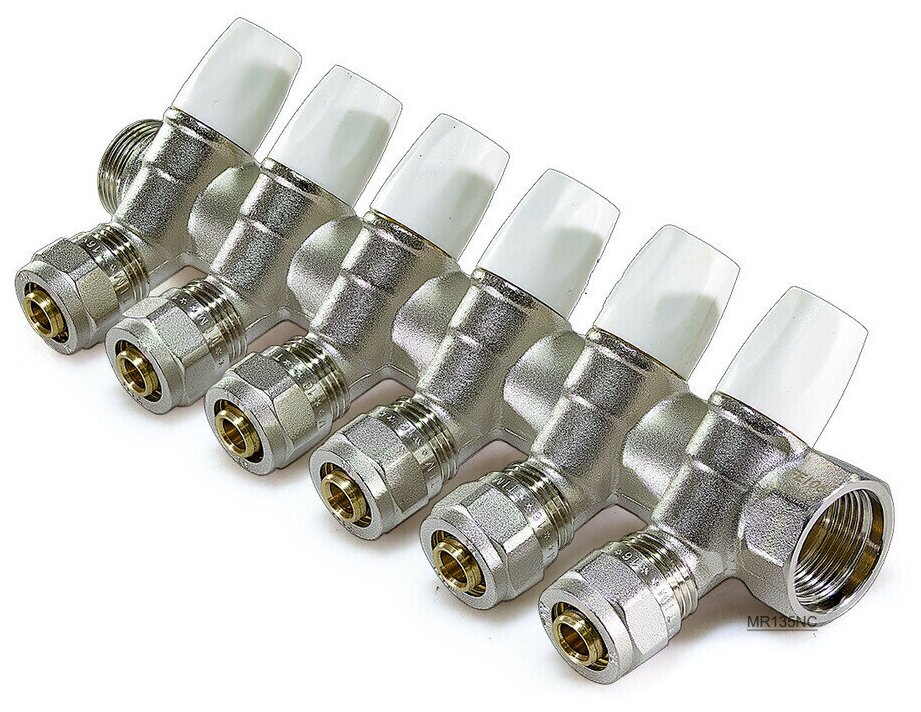 Распределительный регулировочный коллектор вентильный под 45гр. 1"-Ф16 - 6 выходовTIM MR135N-1-C-6