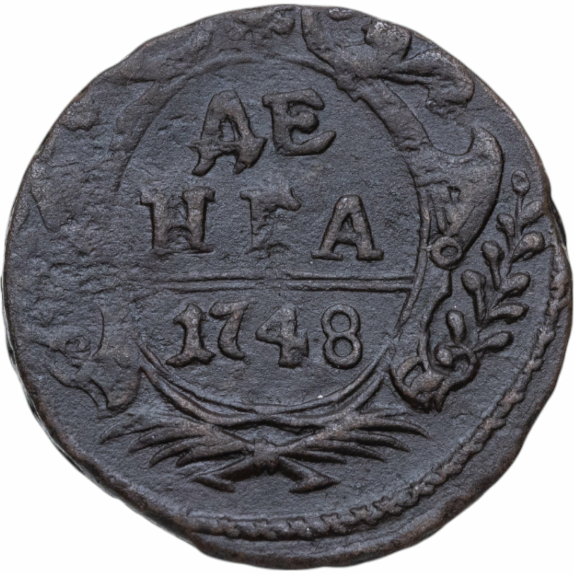 Денга 1748, Медь, в сохранности VF