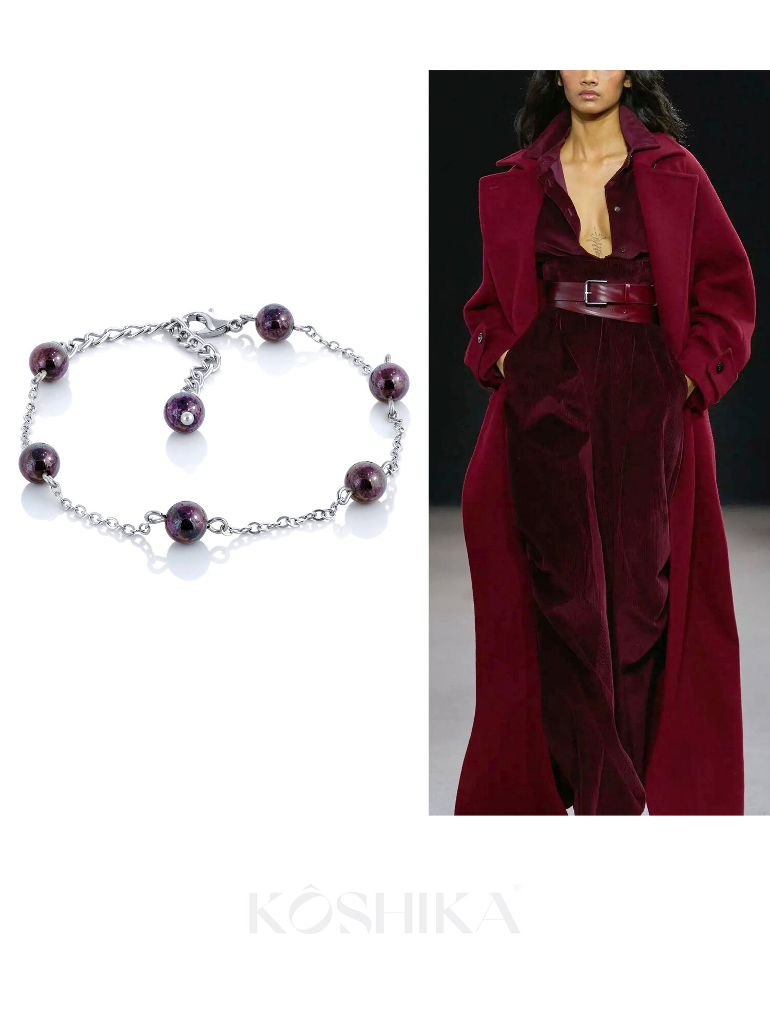 Браслет-цепочка, гранат