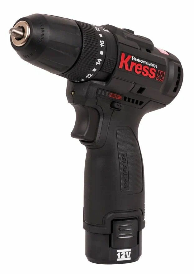 Дрель-шуруповерт ударная аккумуляторная бесщеточная KRESS, KU362.2, 12В, 38Нм, 2Ач x2, ЗУ 1,5А, набо, шт