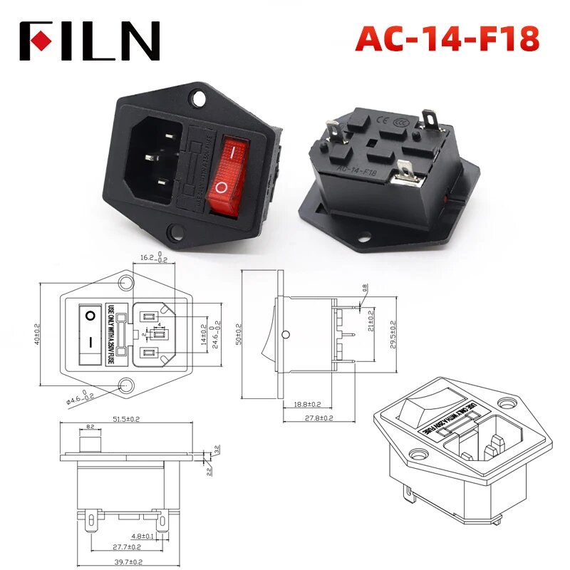 Красная электрическая розетка IEC320 C14 AC-14-F18