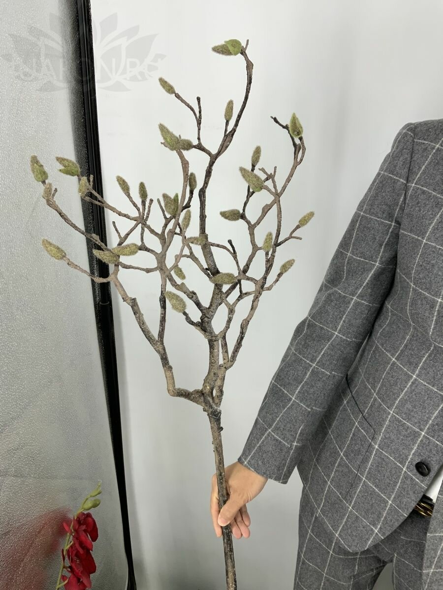 Искусственные цветы для декораторов фитостен флористический Ветка магнолии с почками 95см