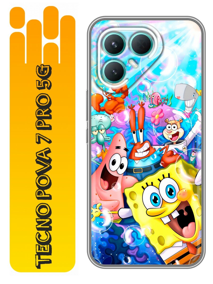 Чехол для Tecno Pova 7 Pro 5G с принтом Спанчбоб Спанч Боб (детский) (Техно Пова 7 Про 5G)