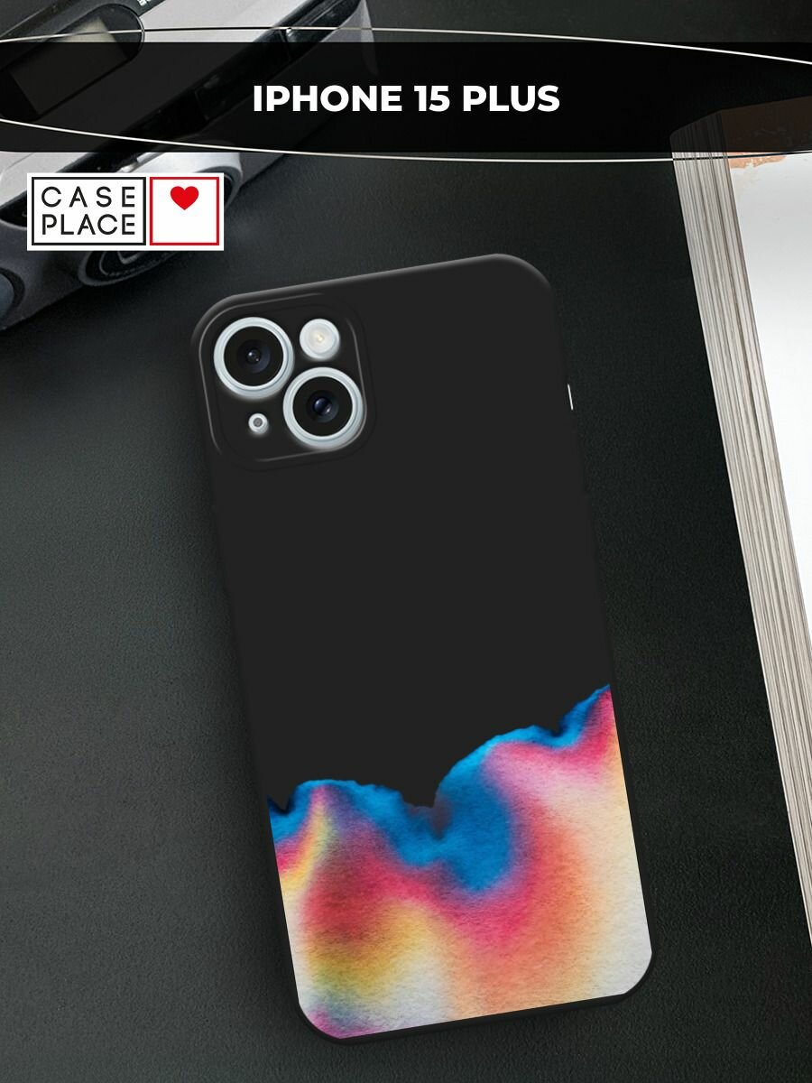 Черный матовый чехол на Apple iPhone 15 Plus / Айфон 15 Плюс с принтом Акварельное сочетание