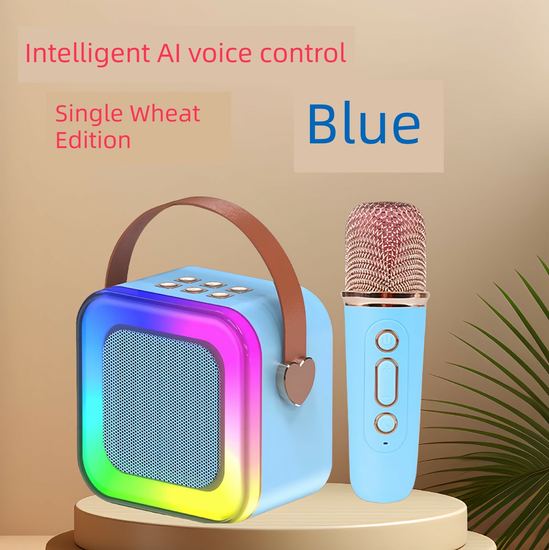Детский беспроводной микрофон с Bluetooth и голосовым управлением AI для домашнего караоке, одиночный микрофон, синий