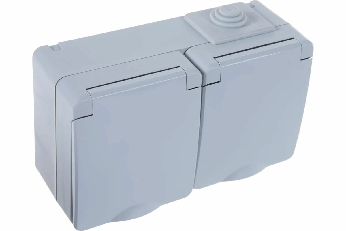 Горизонтальная розетка ЭРА 11260303 2х2PE, IP65, 16A, 250В, ОУ, серый Б0035991