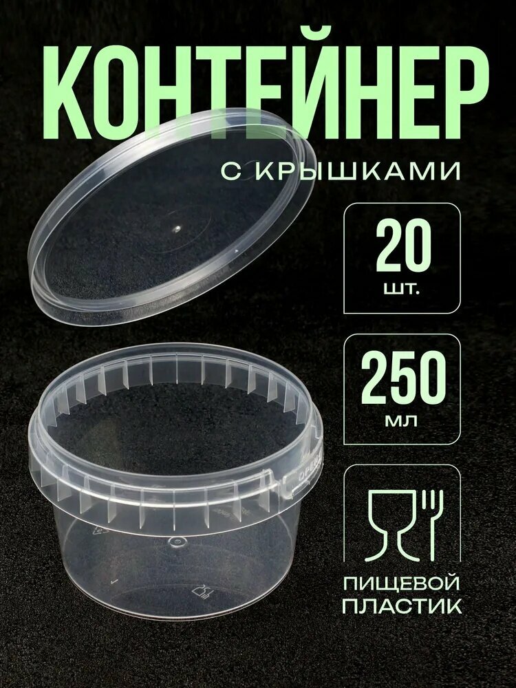 Одноразовый контейнер (банка), 250 мл, 20 шт с герметичной крышкой и контрольным замком