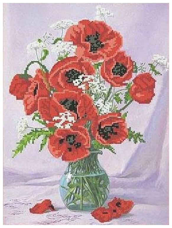Рисунок на ткани Каролинка "Маки в вазе", 26,6x37 см