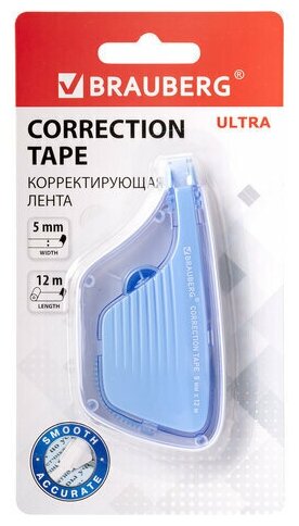 Корректирующая лента BRAUBERG ULTRA, 5 мм х 12 м, корпус бело-голубой, блистер, 229064