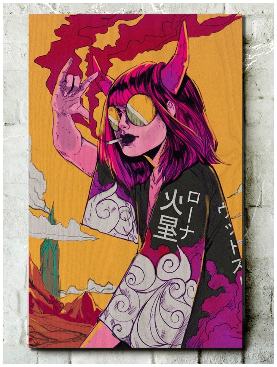 Картина интерьерная на дереве Хиппи арт (Инди арт, Психоделика, красочная картина) - 7387 В