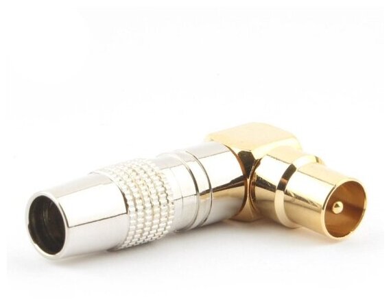 Разъем Cablexpert TVPL-07, TV (папа) позолоченный, латунь OD8.5, 90 градусов, блистер