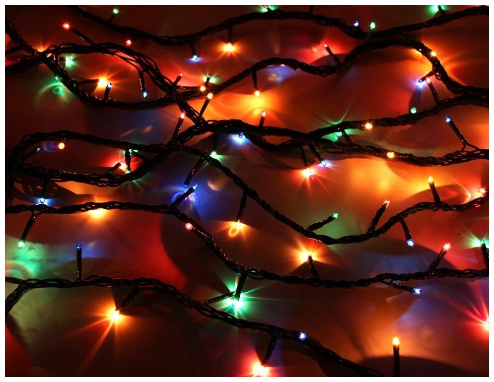 Гирлянда для дома 100 разноцветных микроламп 6 м, зеленый ПВХ, контроллер, IP20, SNOWMEN Е2019