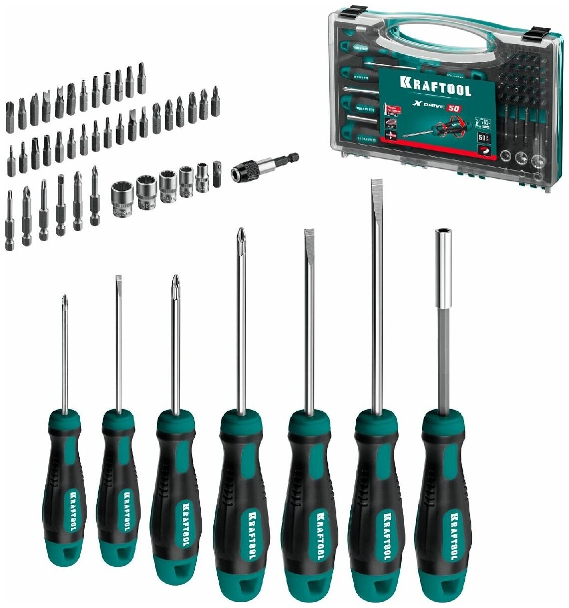 Набор отверток и насадок KRAFTOOL X-Drive-50 50 шт Cr-Mo сталь 1/4 дюйма хвостовик