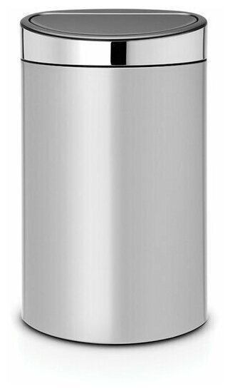 Мусорный бак Touch Bin New (40 л), Серый металлик, крышка стальная полированная, 114861