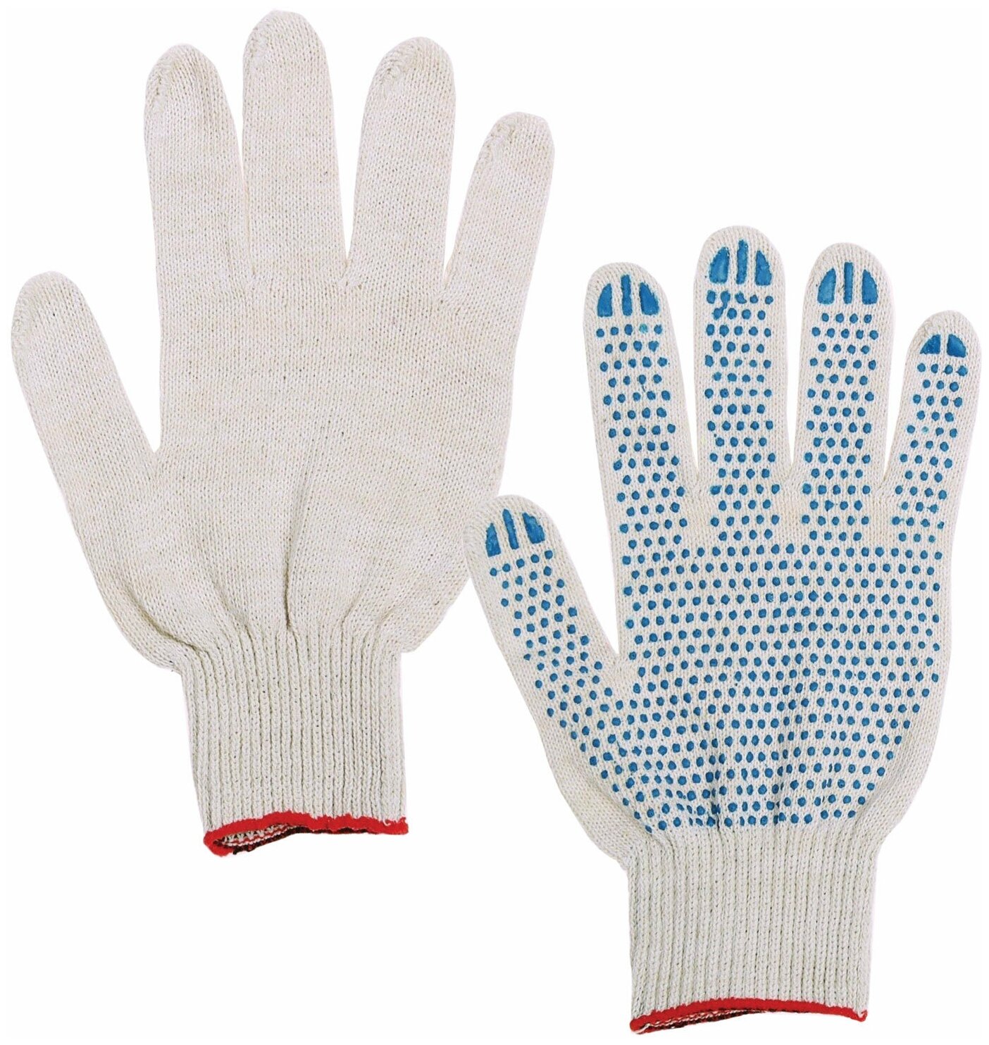 Перчатки хлопчатобумажные, комплект 300 ПАР, 7,5 класс, 46-48 г, 166 текс, ПВХ точка, LAIMA стандарт, белые, 600994