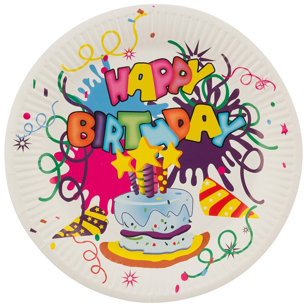 Набор одноразовых бумажных тарелок Волшебная страна Happy Birthday, d 23 см, 6 шт