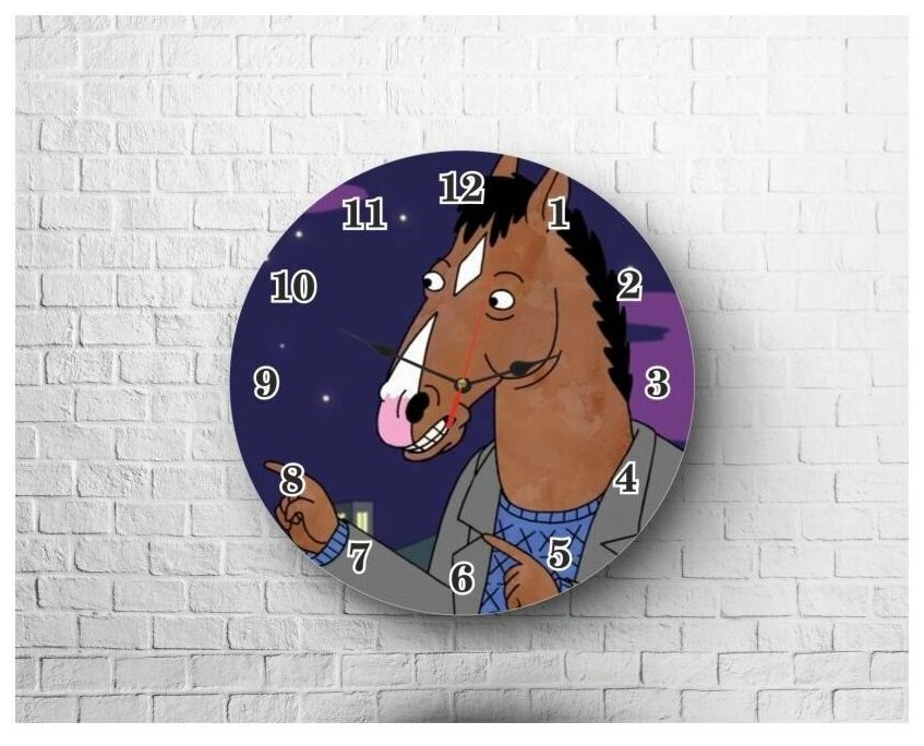 Часы настенные GOODbrelok круглой формы, диаметр 20 см, с принтом "Конь Боджек" - 5