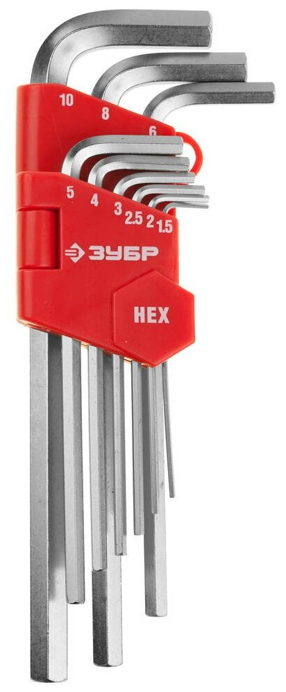 Набор коротких имбусовых ключей ЗУБР 9 шт Cr-V пластиковый держатель с возможностью подвешивания