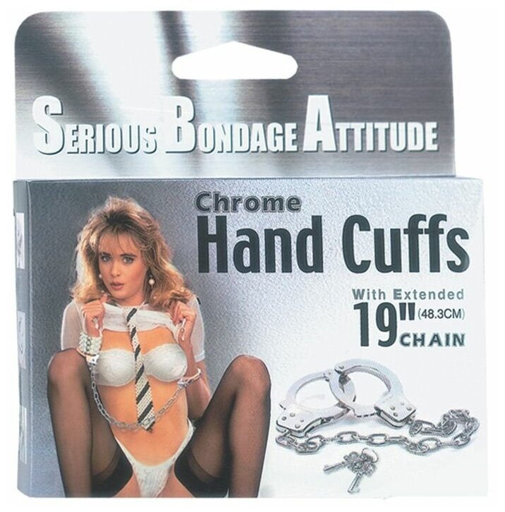 Наручники из металла с длинной цепочкой CHROME HANDCUFFS METAL HANDCUFFS W. KEY, серебристый