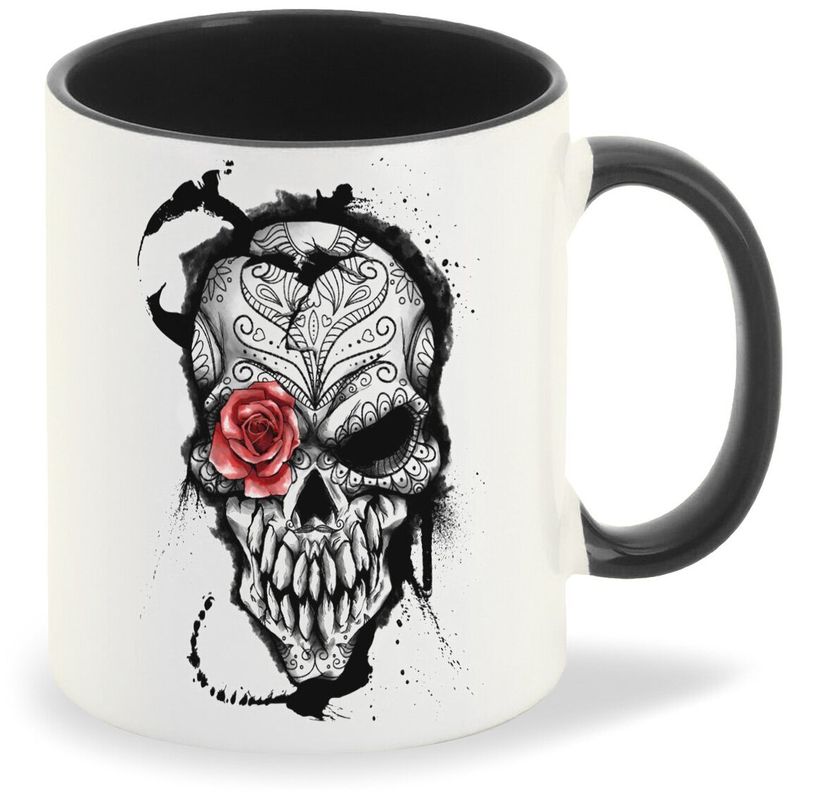 Кружка черная CoolPodarok Череп в глазу роза