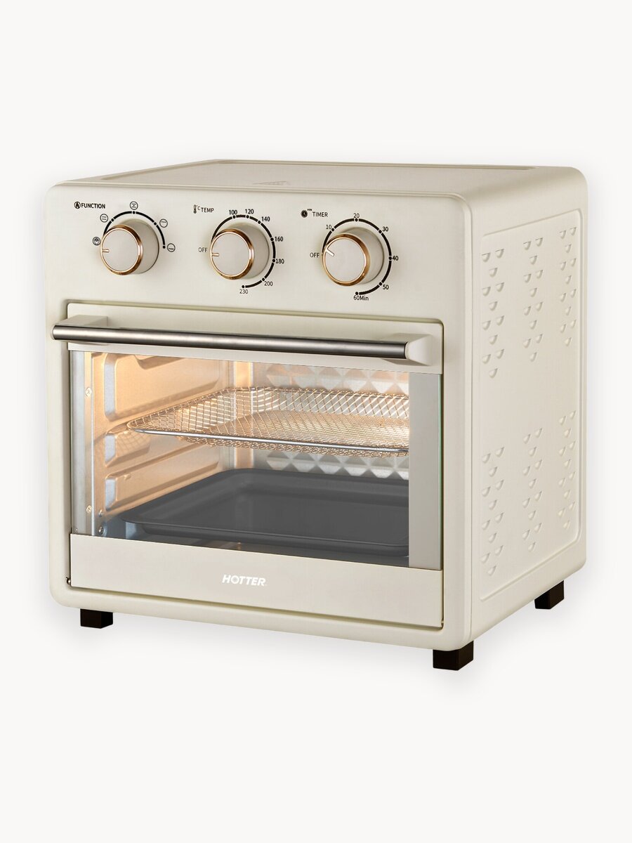 Мини печь – аэрогриль, духовка настольная с конвекцией HOTTER HX-16, 16 литров, 5 режимов, 1200 Вт, бежевая