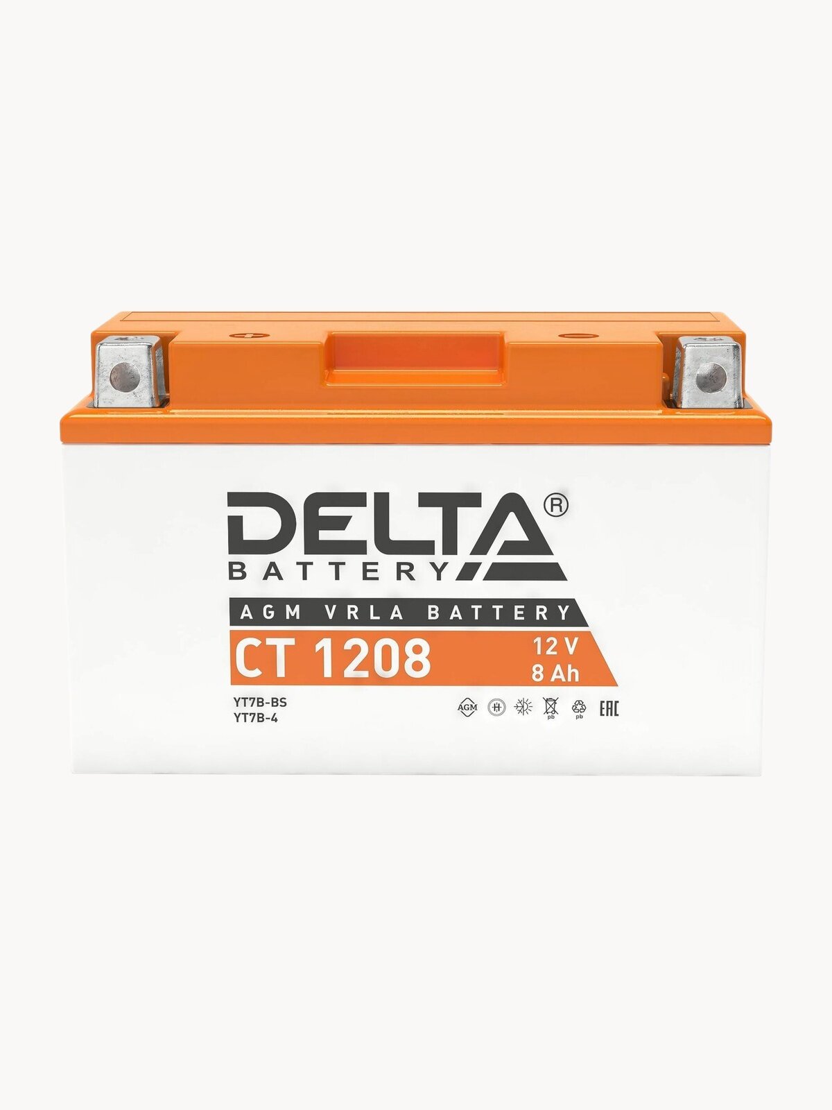 Мото аккумулятор стартерный Delta CT 1208 12В 8 Ач прямая полярность 110А (12V 8Ah)(YT7B-BS; YT7B-4; YT9B-BS) аккумулятор для мотоцикла, мопеда, скутера, квадроцикла, снегохода, дизельных генераторов