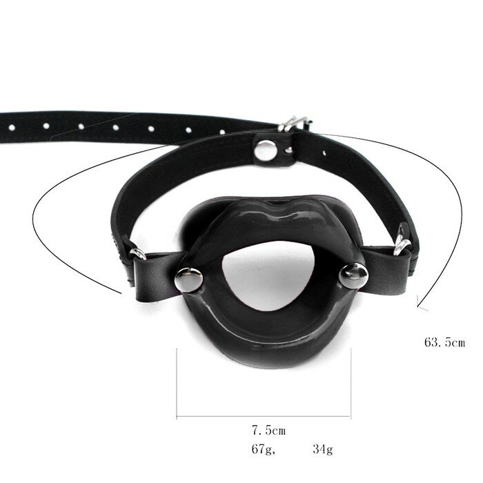 Кляп-рамка БДСМ в форме губ, ПВХ, экокожа, черный 5×4.5 см