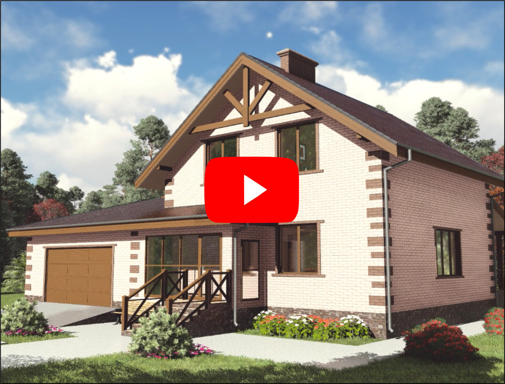 Готовый проект двухэтажного дома с мансардным этажом и гаражом - СПД-2