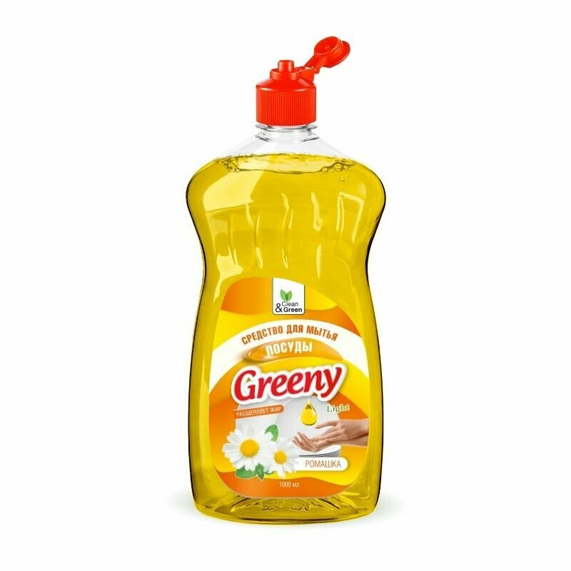Средство для мытья посуды "Greeny" Light 1000 мл. Ромашка Clean&Green CG8157