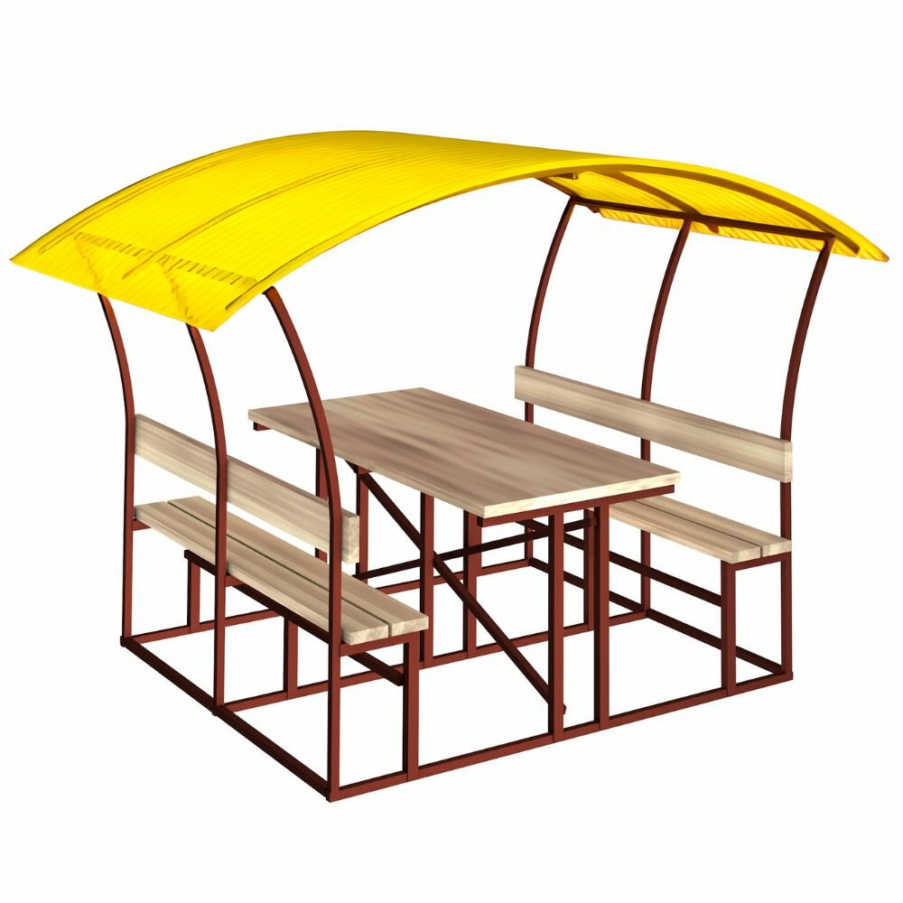Беседка Летняя 2,7х1,8 м, металлическая с поликарбонатом желтого цвета, коричневый каркас