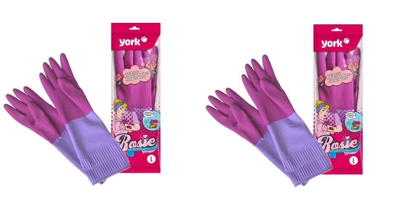 Перчатки резиновые York с удлинённой манжетой ароматизированные Рози (L) NEW 2 шт