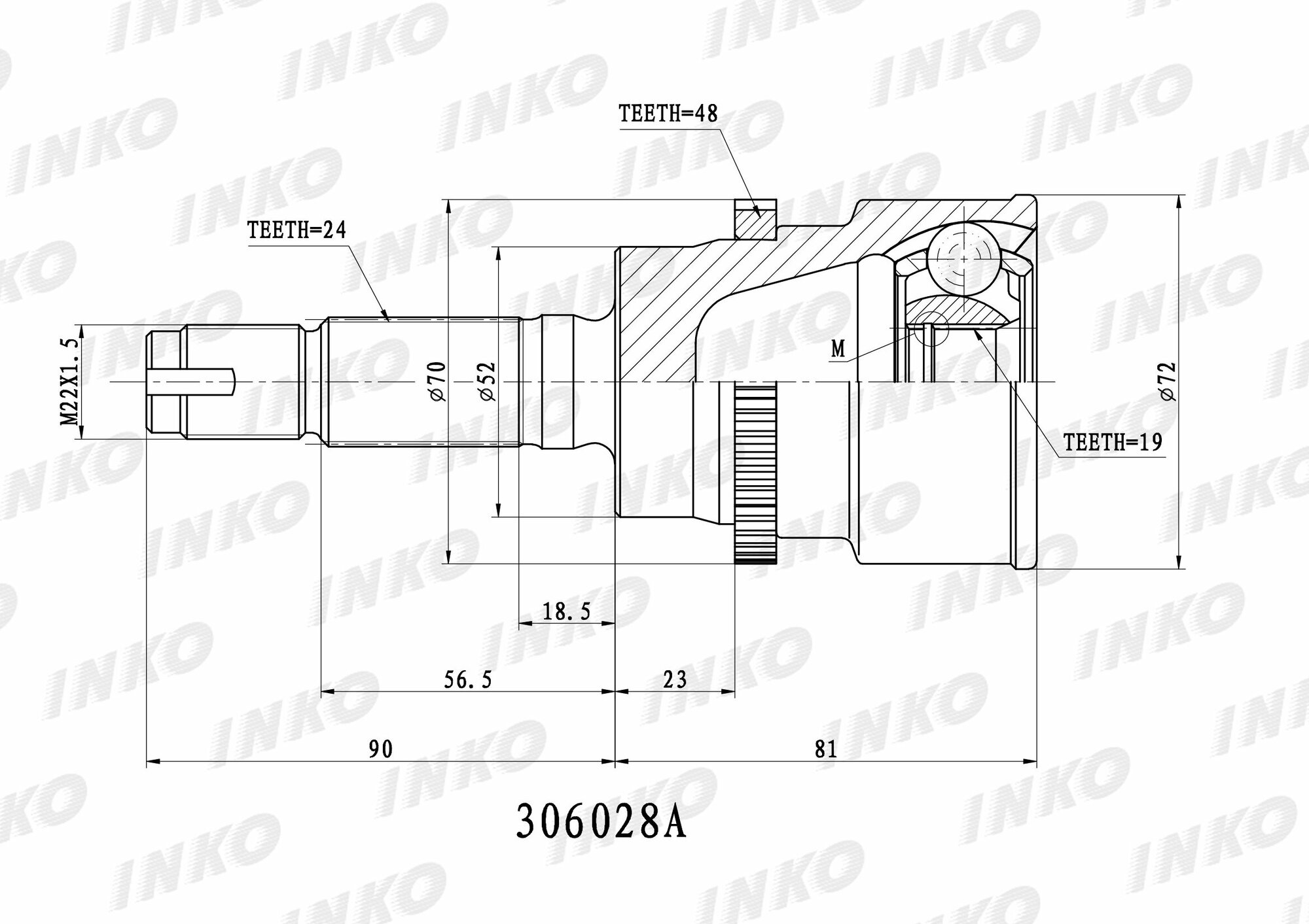 ШРУС внешний 24 19 ABS 48 перед прав лев INKO 306028A