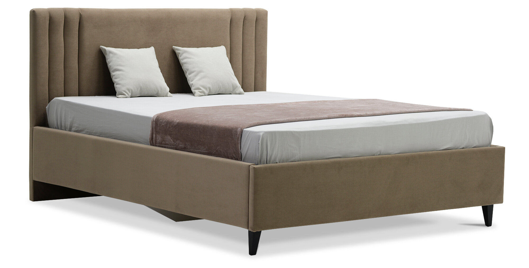 Двуспальная кровать Тренто 180х200 см, с подъемным механизмом и ящиком для белья, велюр темно-бежевый, коричневый