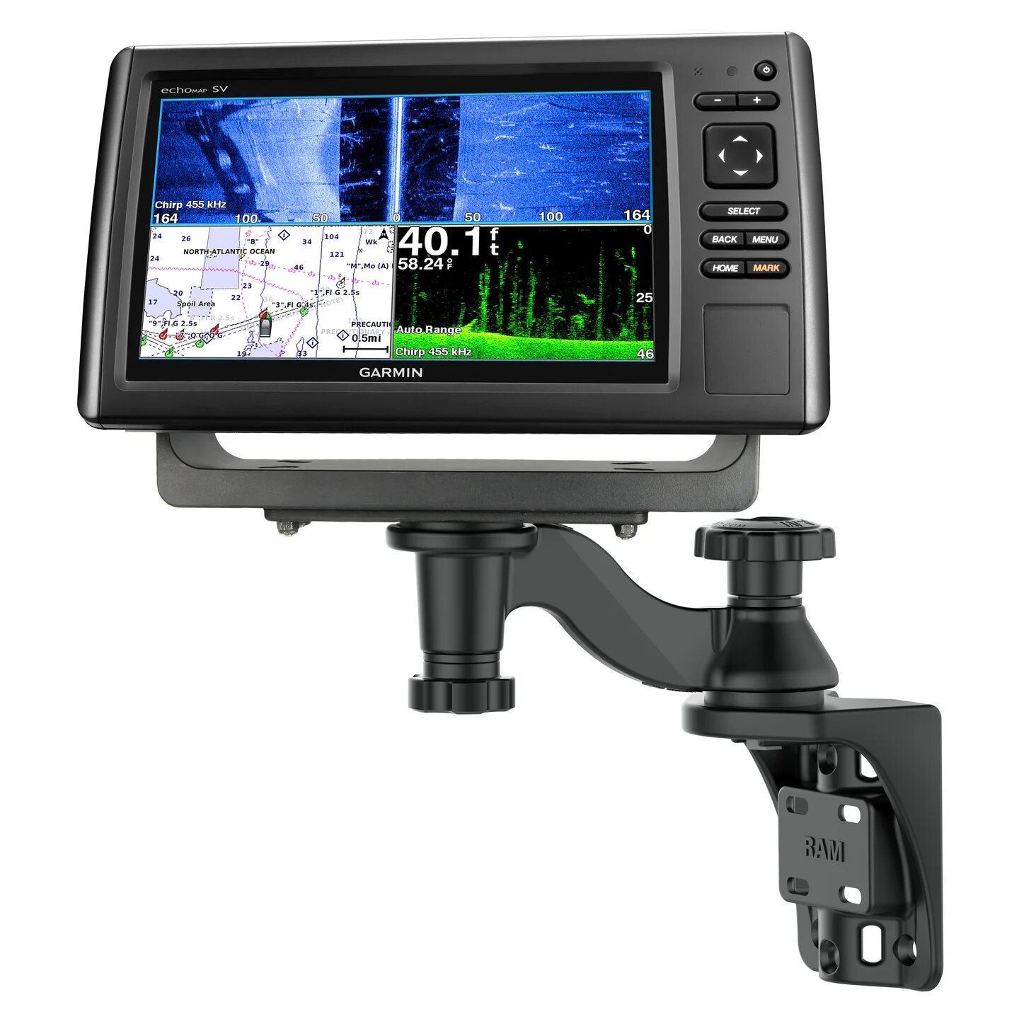 RAM-109VU крепление RAM для LOWRANCE, Humminbird, Raymarine, Garmin и др. (MB-38-RAM) на боковую пов
