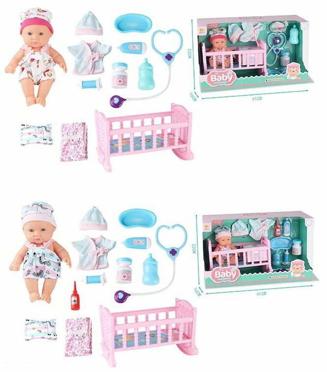 Набор доктора с пупсом(17см) и кроваткой в коробке