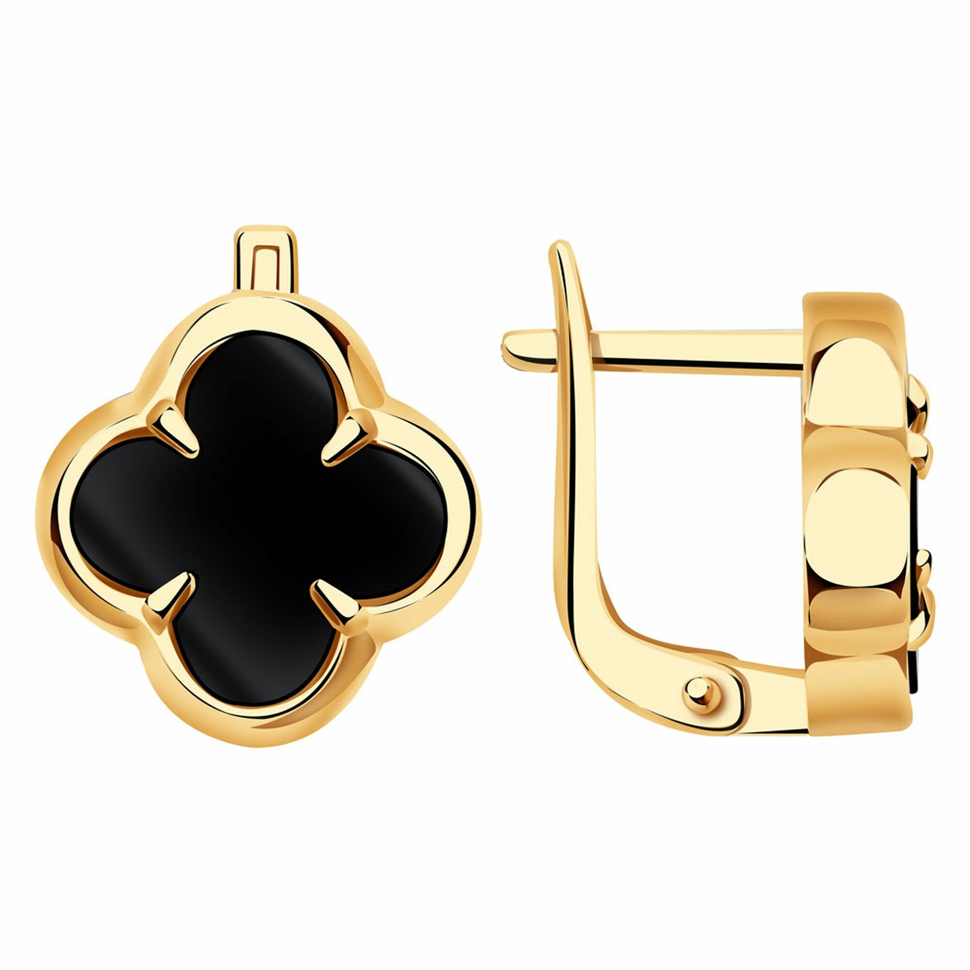 Серьги, красное золото, 585 проба, оникс