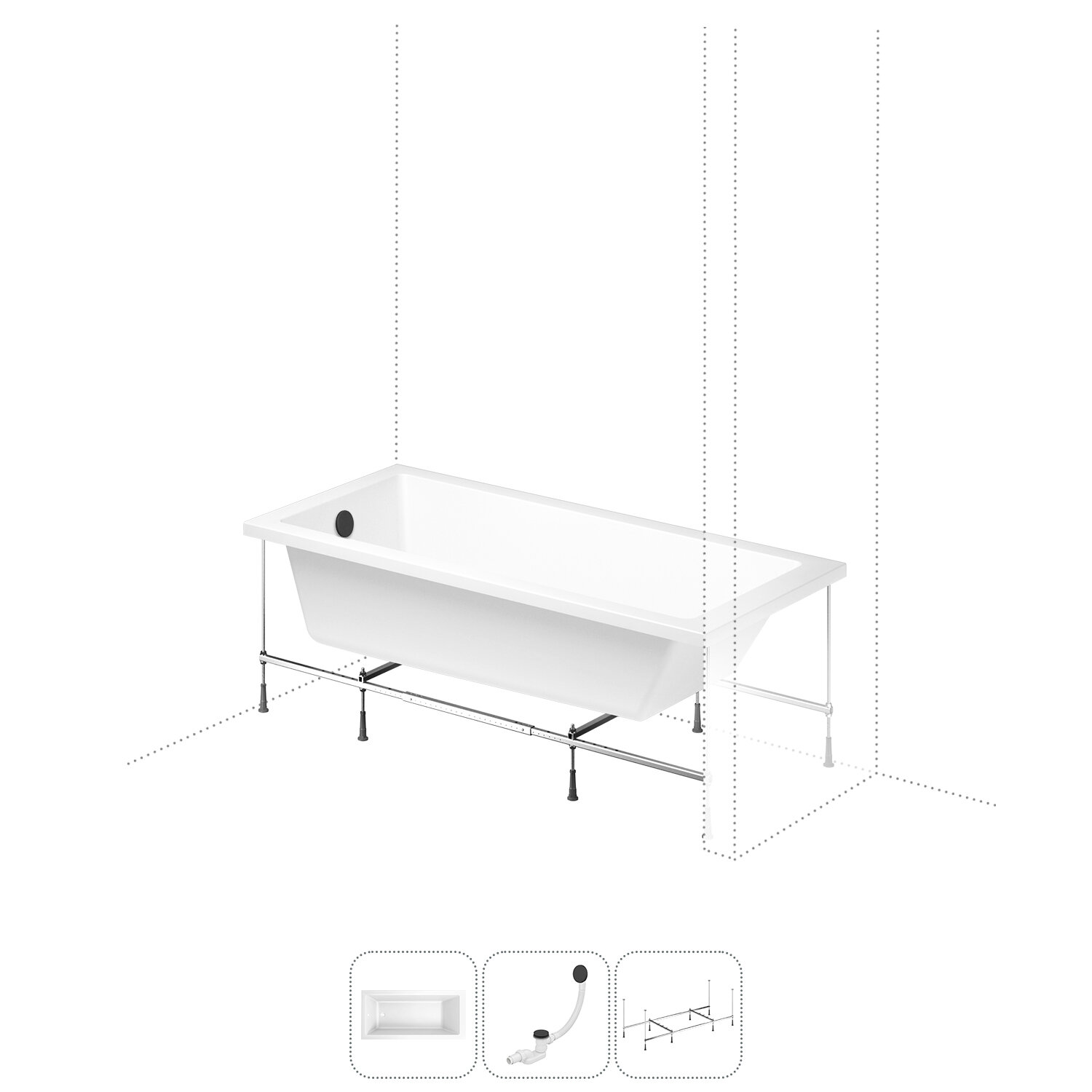 Акриловая ванна 170x80 с каркасом Lavinia Boho Catani 202011010 в наборе 3 в 1: угловая ванна акриловая 170 x 80 см (левый разворот), слив-перелив, каркас