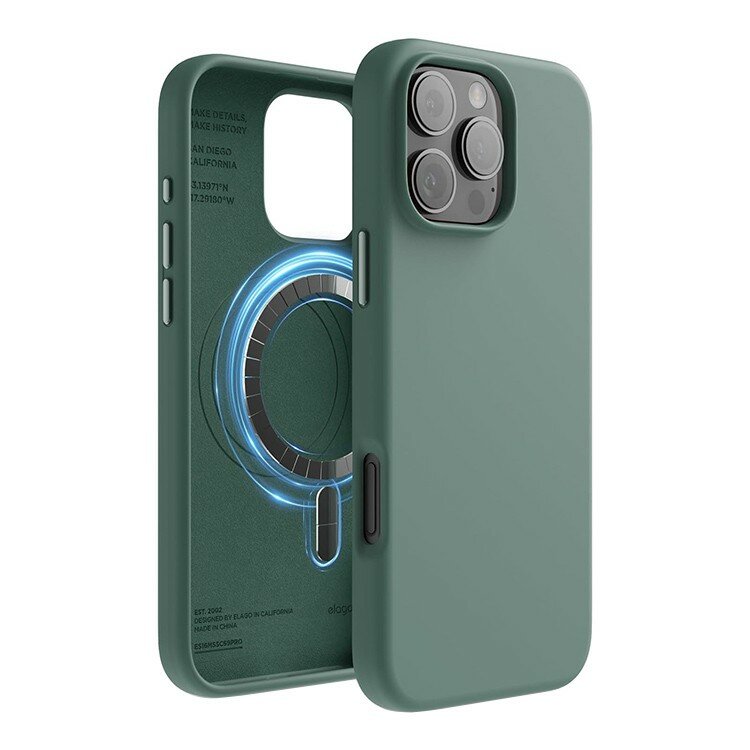 Elago силиконовый чехол для iPhone 16 Pro, Soft silicone (Liquid) Midnight Green (MagSafe)
