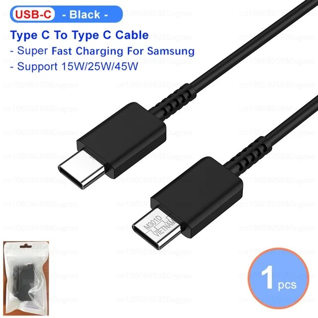 Кабель для зарядного устройства Samsung 5A 45 Вт, оригинальный провод PD3.0 25 Вт USB Black-1PCS