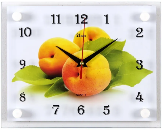 Настенные часы на кухню "Абрикосы" Рубин, кварцевые, МДФ, белые/оранжевые, 20х26 см