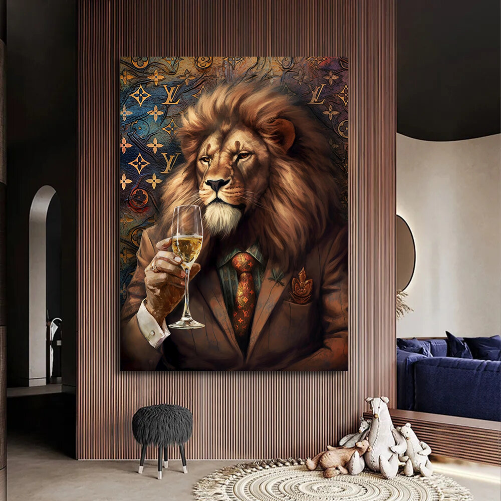 Картина лев на стену / постер звери, картина на холсте, 60х80 см.