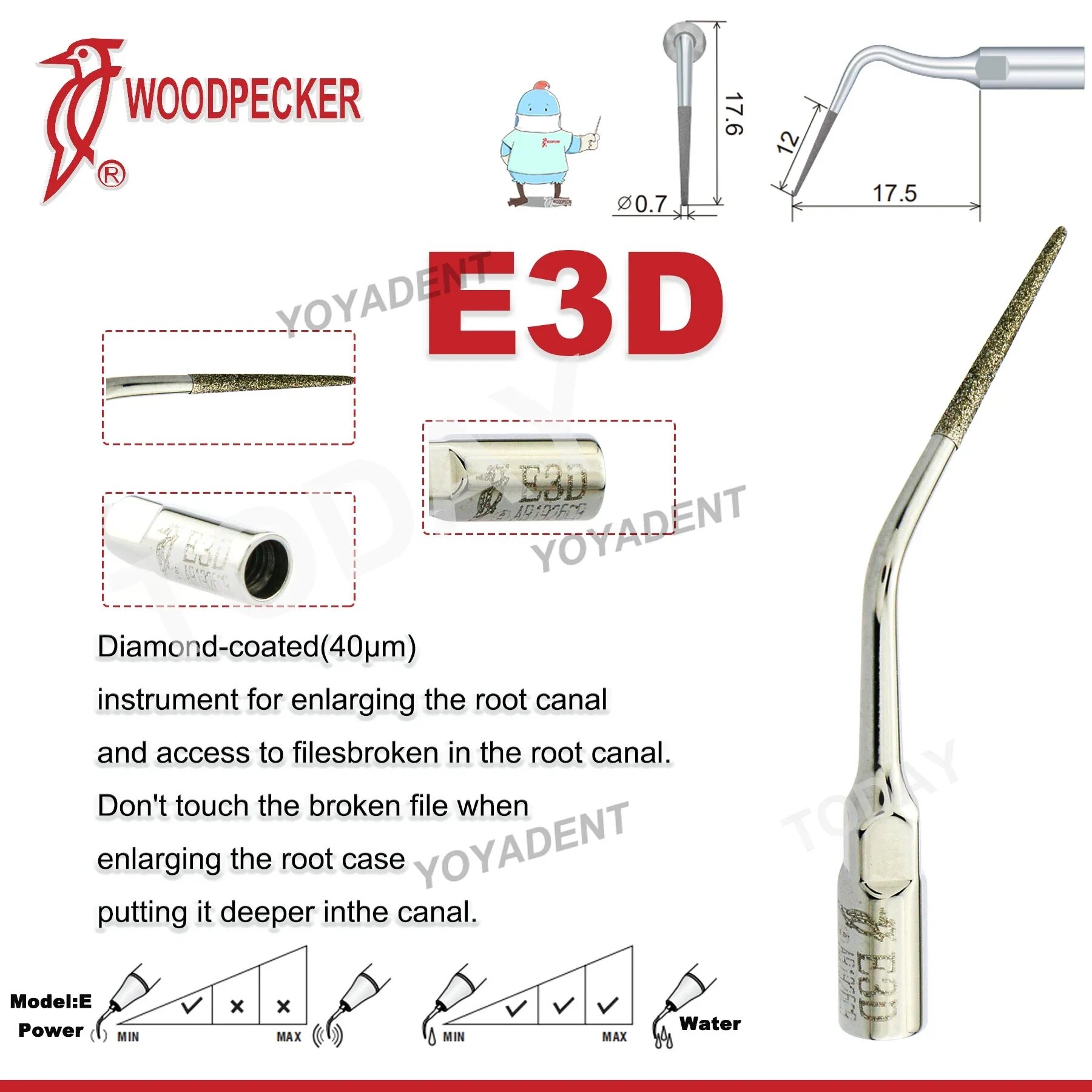 Насадки для скалера Woodpecker для эндодонтии E3D