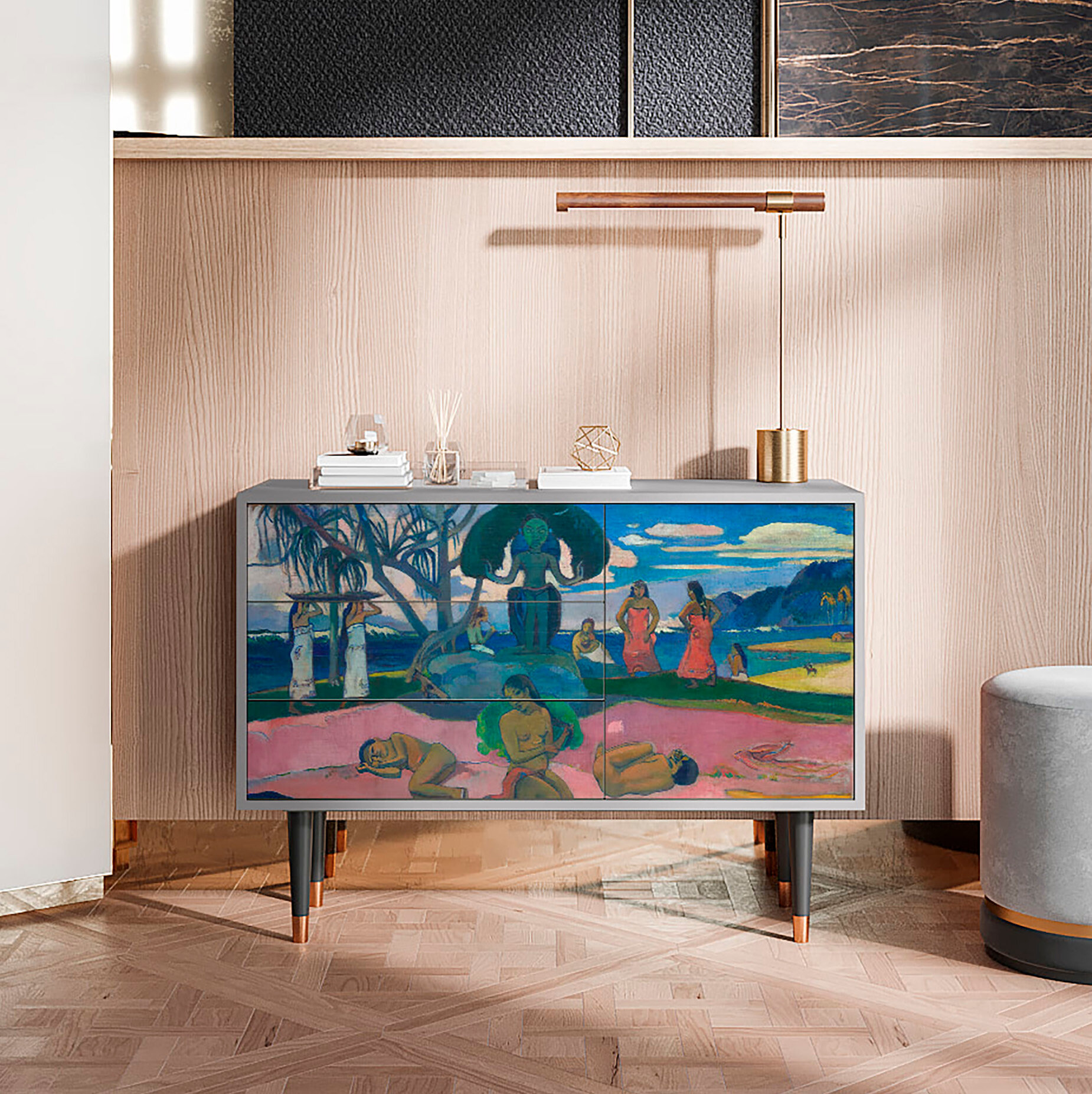 Комод - STORYZ - S3 Day of the God by Paul Gauguin, Размер - 115 x 84 x 41 см, Цвет корпуса - , Серый