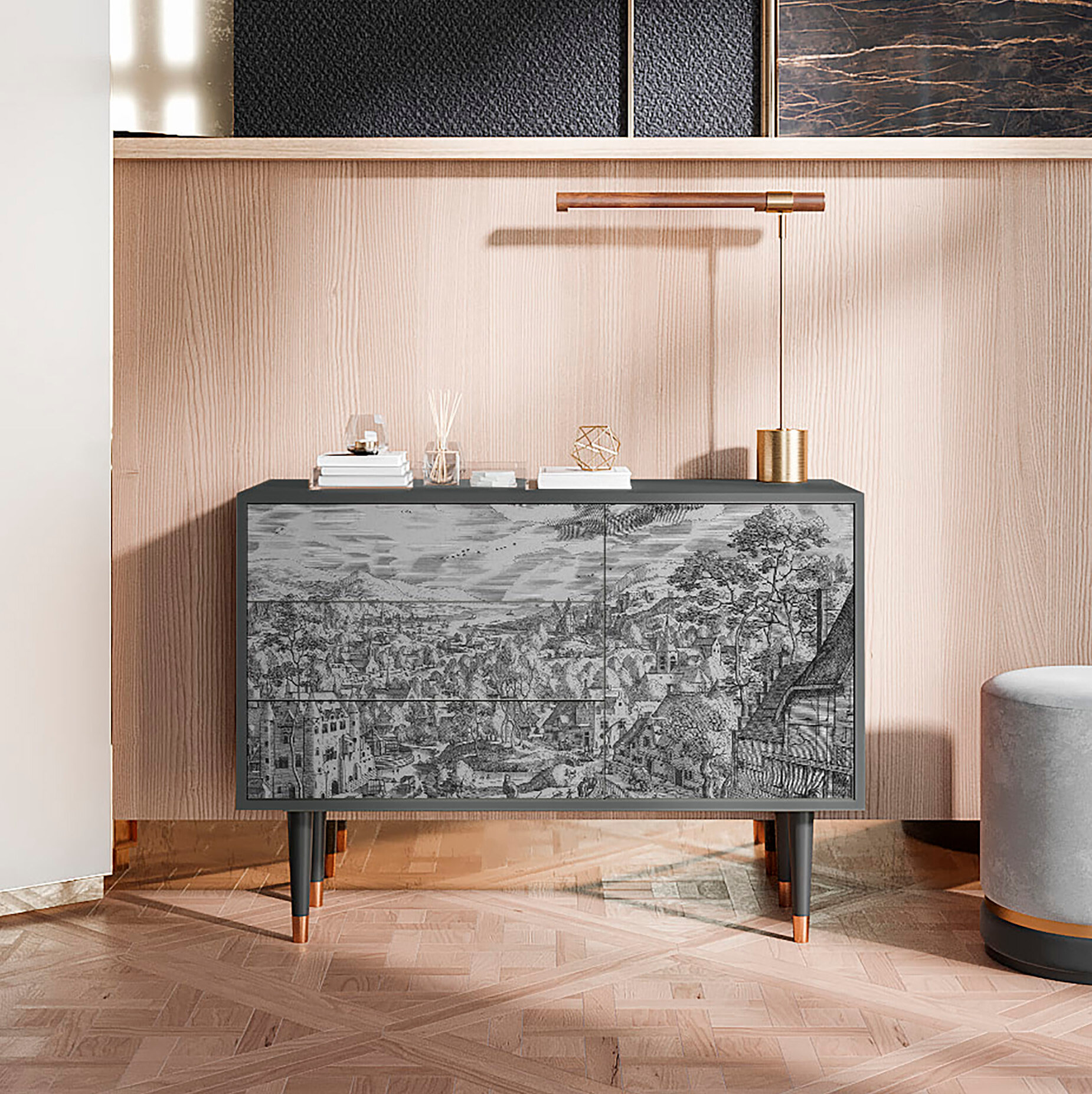 Комод - STORYZ - S3 Bird Dropping Blinding by Pieter Breugel, Размер - 115 x 84 x 41 см, Цвет корпуса - , Антрацит