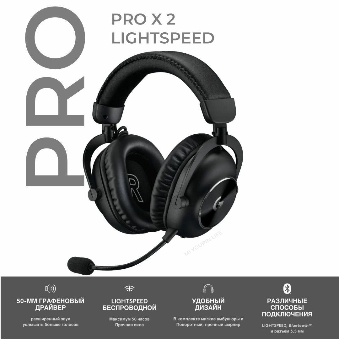 Наушники беспроводные наушники с микрофоном Logitech PRO X 2 LIGHTSPEED, Черный